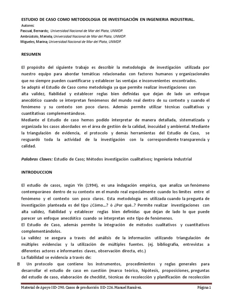 Estudio de Casos en Ingenieria Industrial1 | PDF | Caso de estudio | Interacciones de disciplina ...