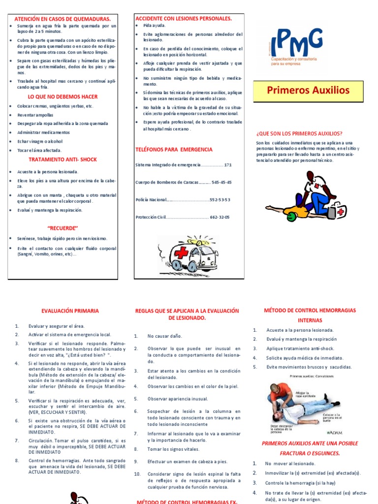 Tríptico PRIMEROS AUXILIOS | PDF | Primeros auxilios | Especialidades Medicas