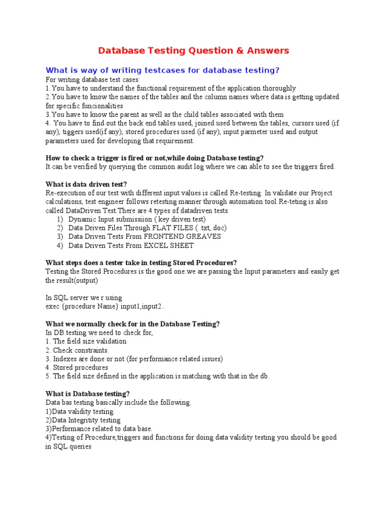 Database Testing Test Cases Guide | PDF