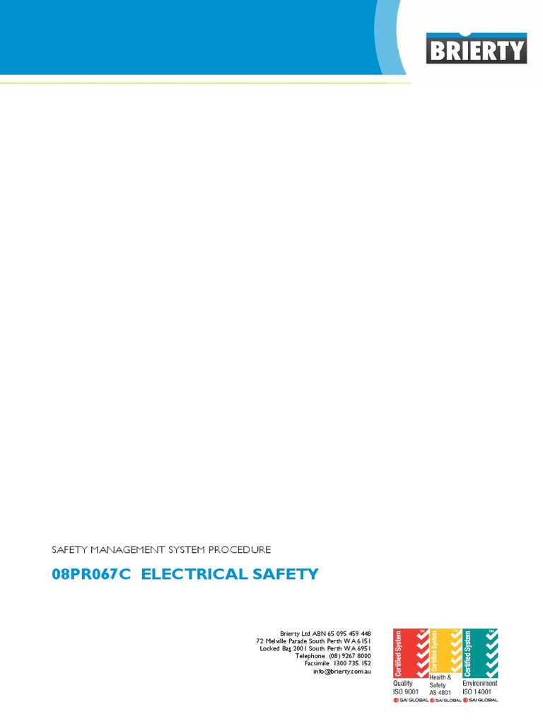 08Pr067C Electrical Safety: Safety Management System Procedure | PDF ...