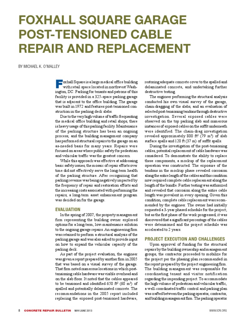 Foxhall Square Garage Post-Tensioned Cable Repair and Replacement | PDF ...