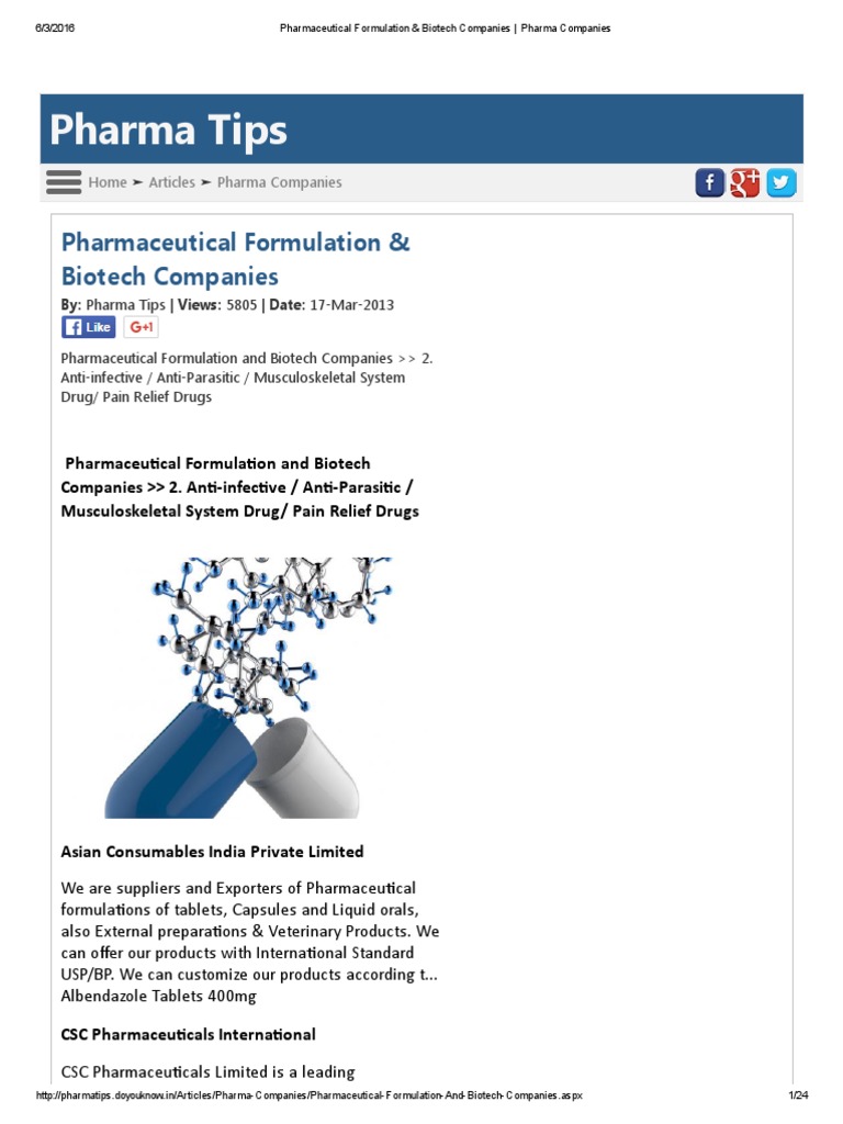 Pharmaceutical Formulation Companies List | PDF | Pharmaceutical ...
