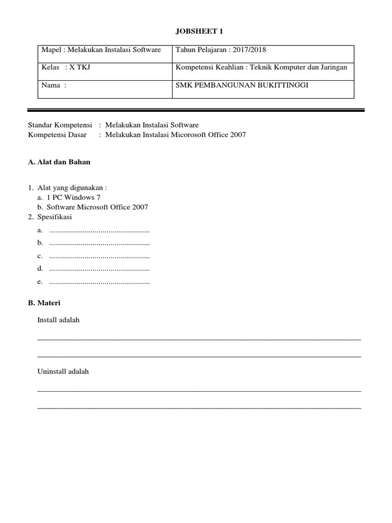 Jobsheet 1 Instalasi Software | PDF | Komputer