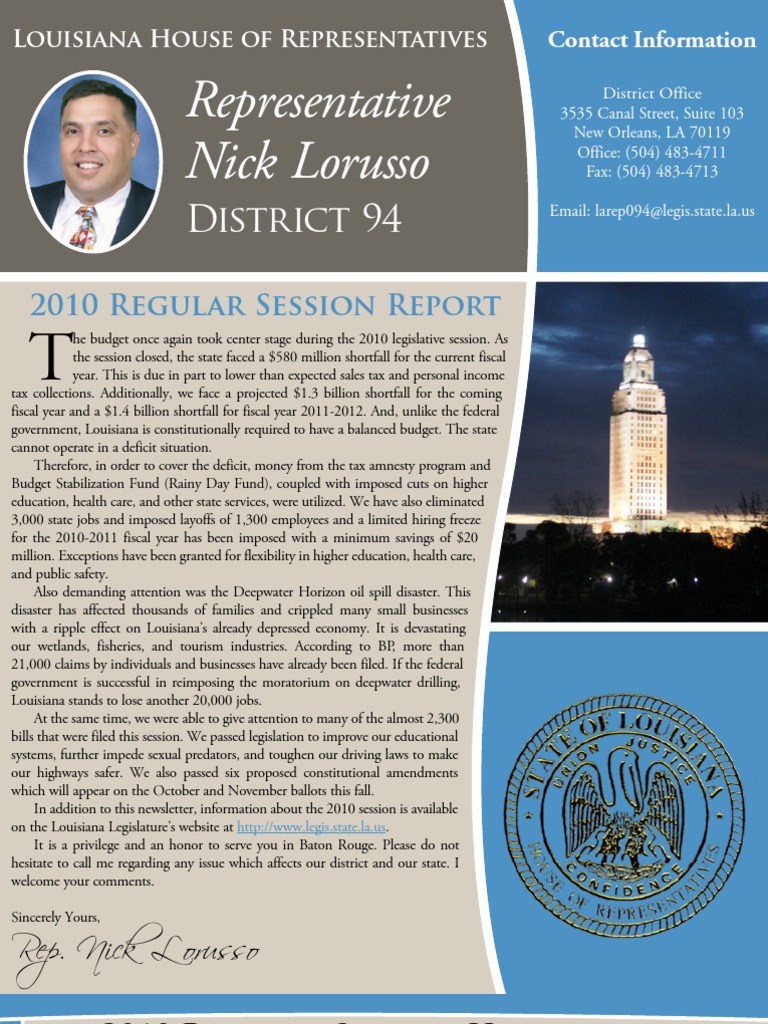 Nick Lorusso 2010 End of Session Report | PDF | United States House Of ...