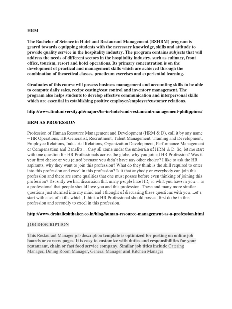 HRM | PDF | Human Resource Management | Restaurants