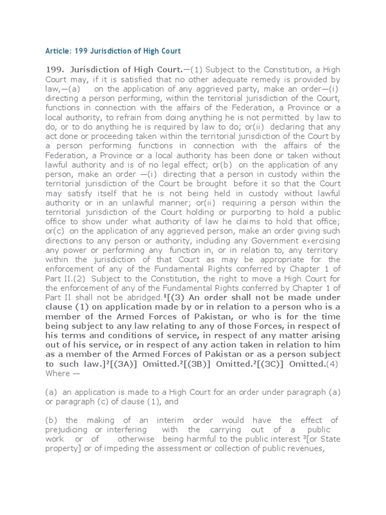 High Court Jurisdiction Under Article 199 | PDF | Supreme Courts | Bail