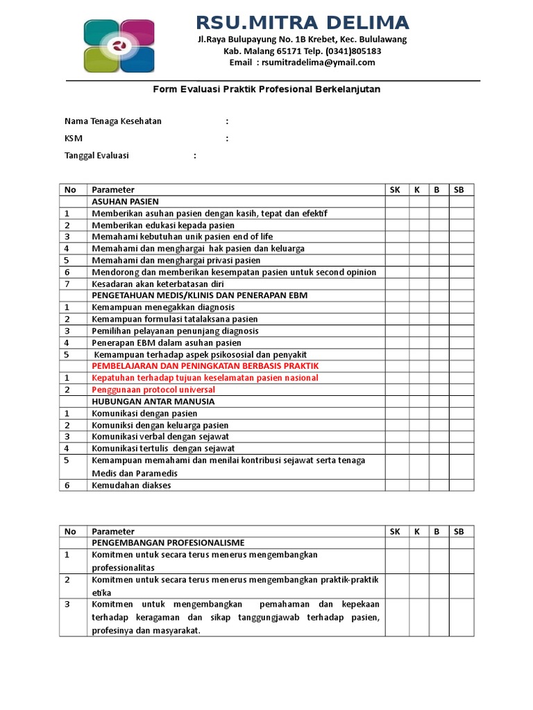 Form Evaluasi Profesional | PDF | Kesehatan Holistik | Sains & Matematika