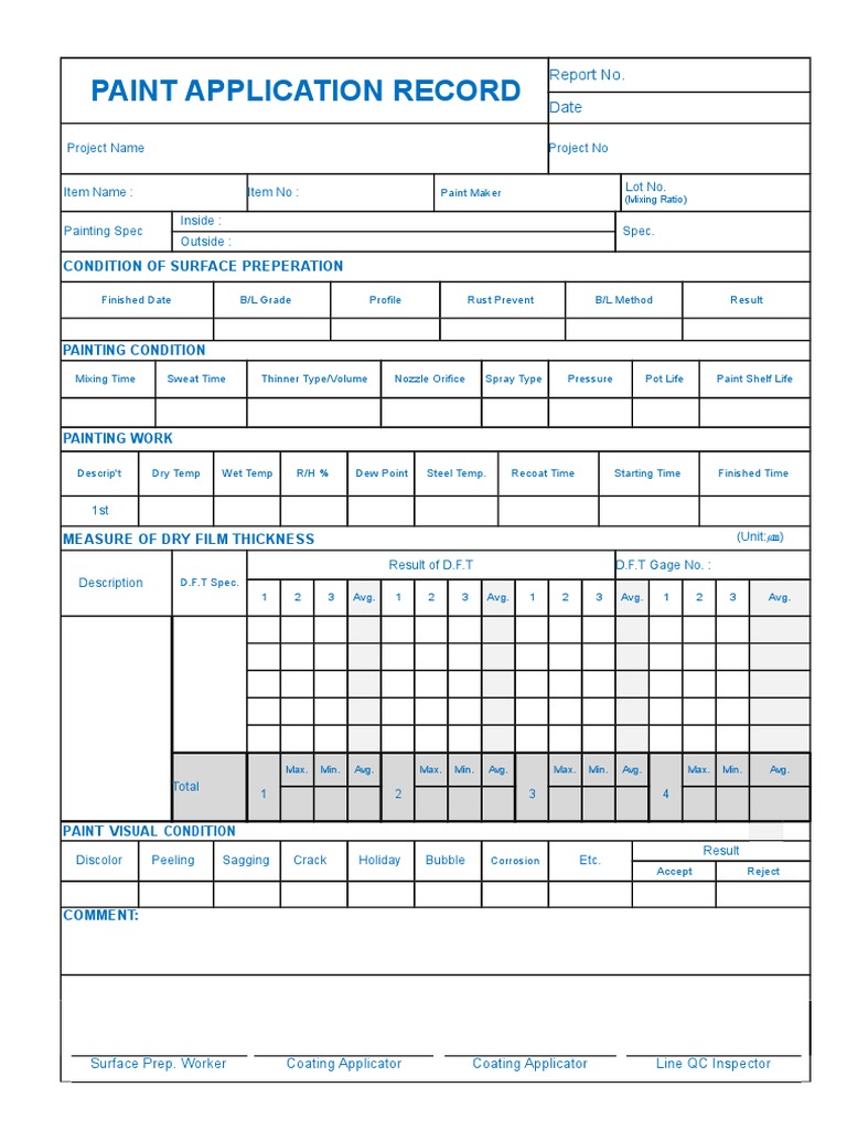 Paint Application Record: Condition of Surface Preperation | PDF | Rust ...