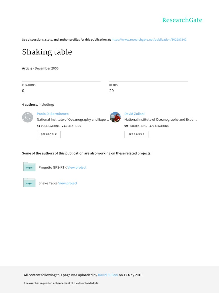 Shaking Table: December 2005 | PDF | Instrumentation | Calibration