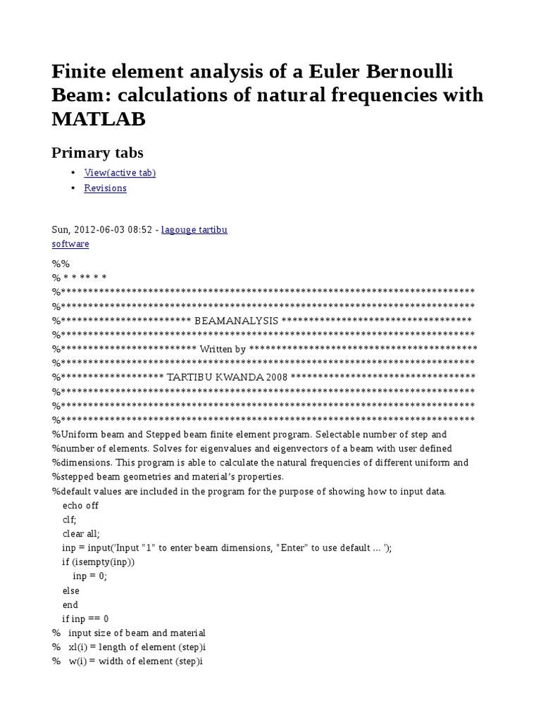 Finite Element Analysis of A Euler Bernoulli Beam: Calculations of Natural Frequencies With ...