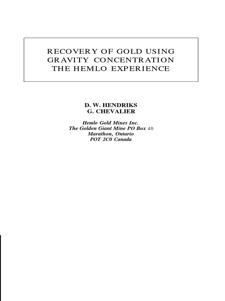 Recovery of Gold Using Gravity Concentration The Hemlo Experience | PDF ...