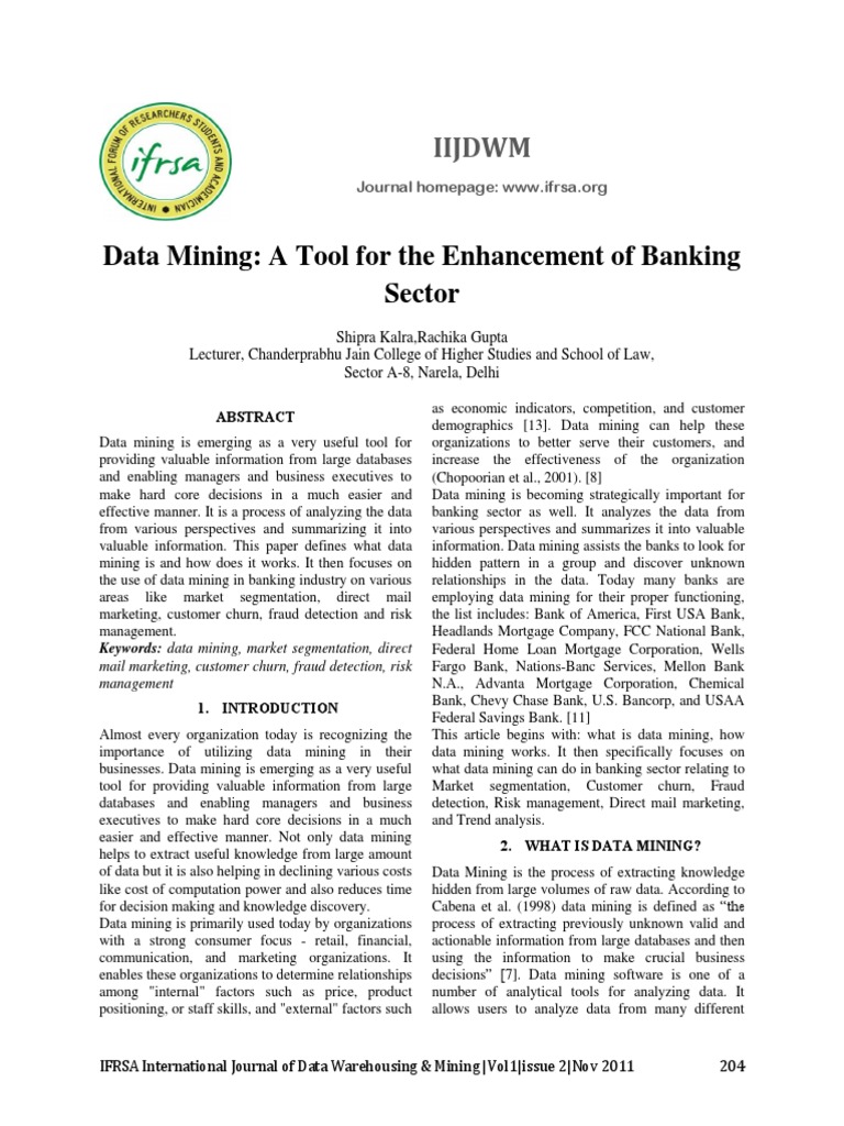 Data Mining: A Tool For The Enhancement of Banking Sector: Iijdwm | PDF ...