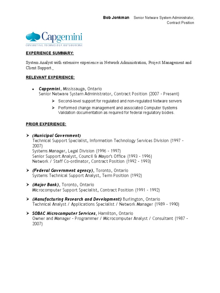Capgemini Resume - Jonkman | PDF | Cyberspace | Computing