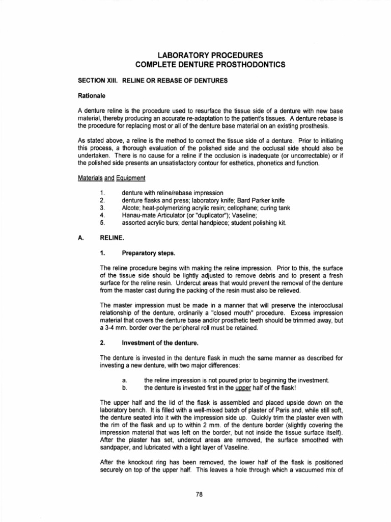 Laboratory Procedures Complette Denture For Reline and Rebase | PDF