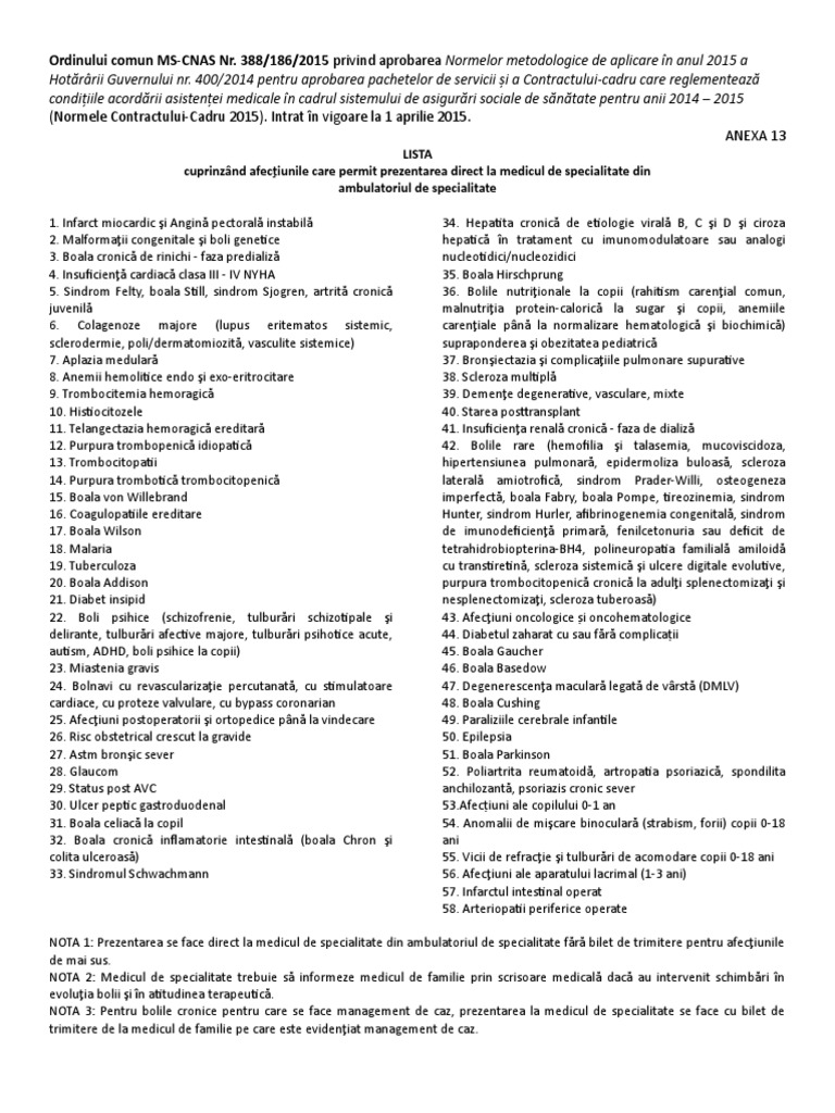 Anexa 13 Bolile Care Nu Necesita Bilet de Trimitere Pentru Ambulatoriu 2 | PDF