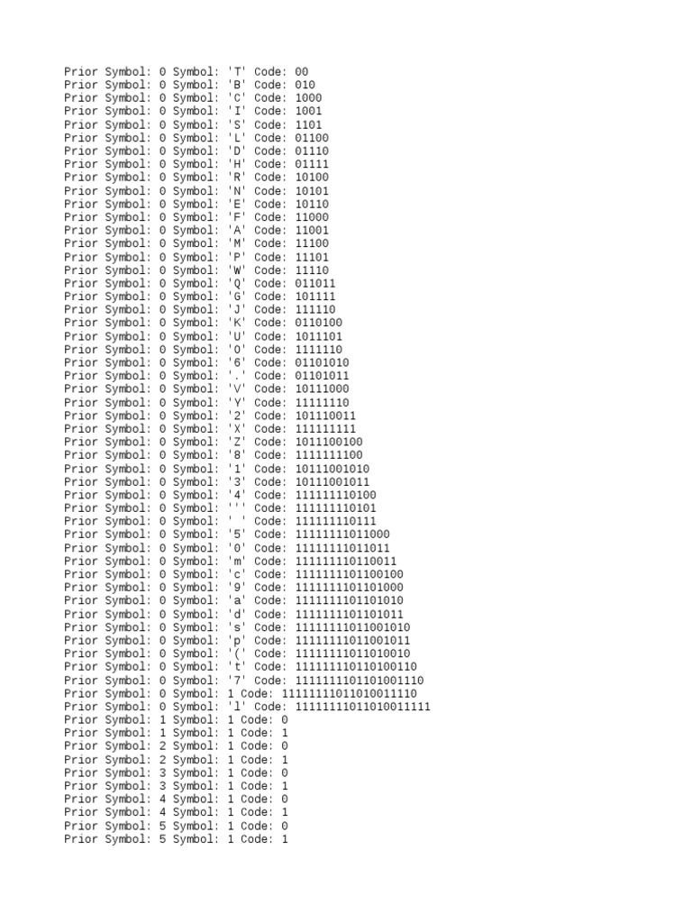 Freesat Huffman Table (Compression Type 1) | PDF | Encodings | Computer Programming