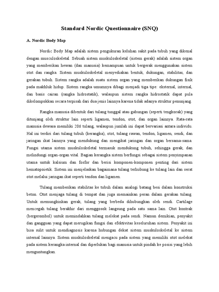 Standard Nordic Questionnaire | PDF | Sains & Matematika | Kesehatan ...