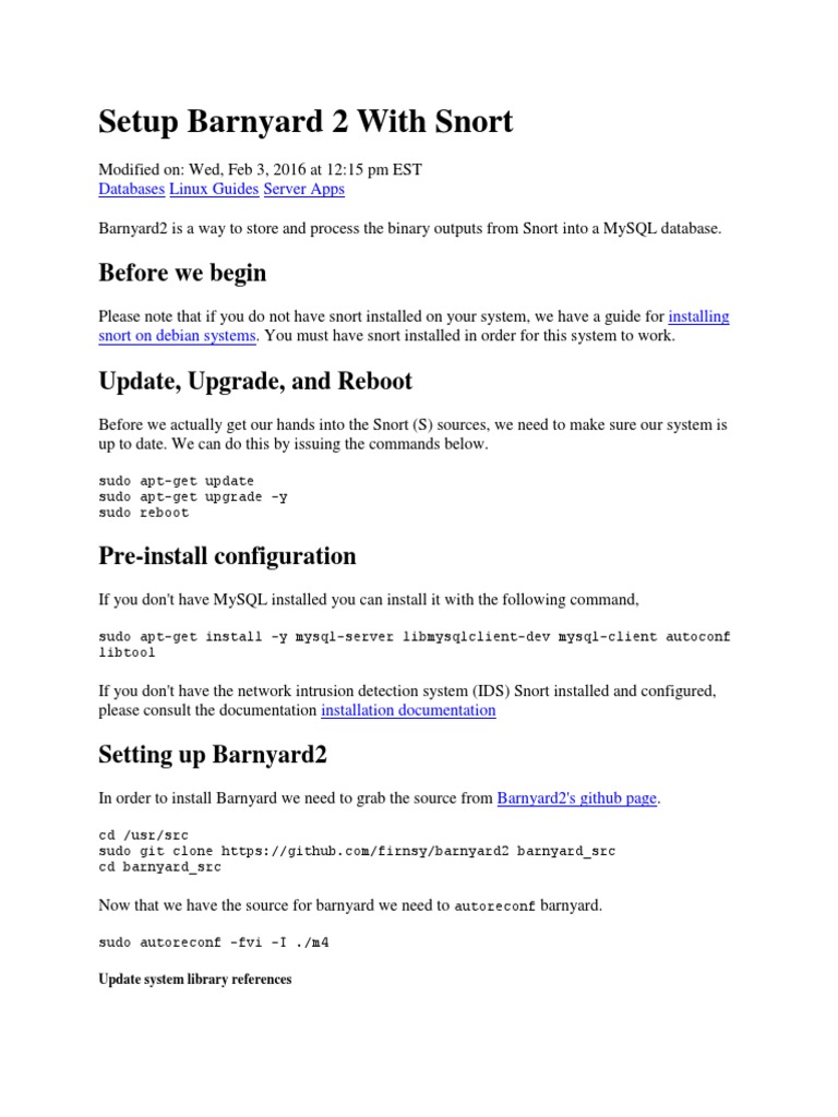 Configuring Barnyard2 to Store and Process Snort Output in a MySQL ...