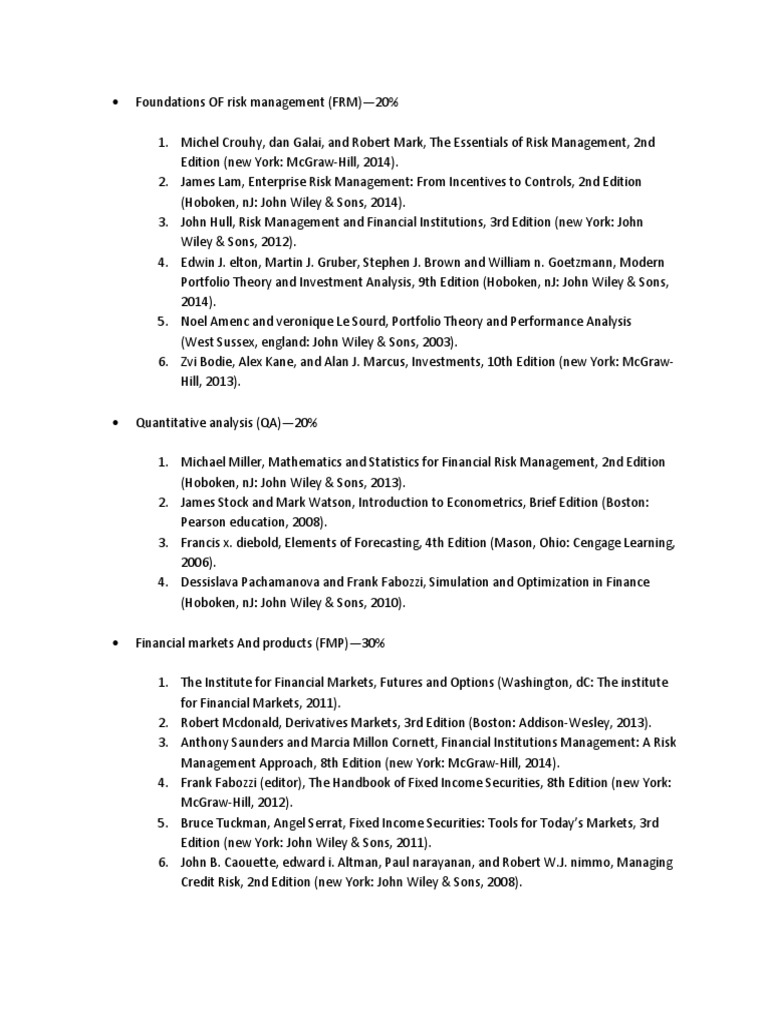 Books List For FRM | PDF | Financial Economics | Business