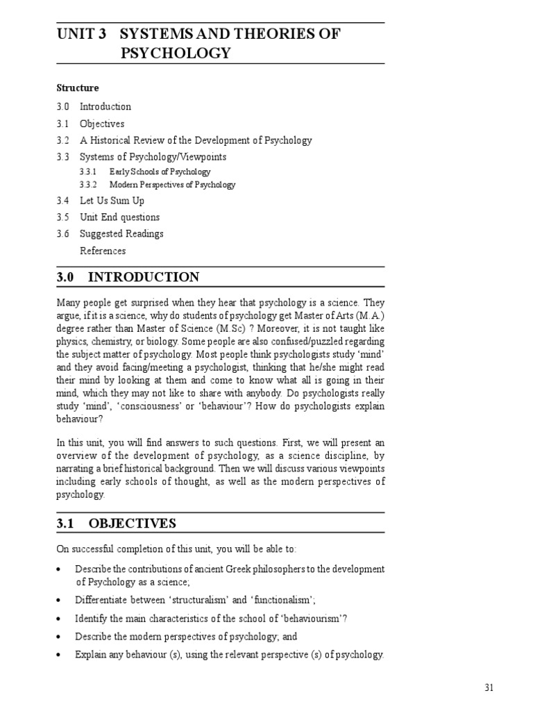 Unit 3 Systems and Theories of Psychology: Structure | PDF | Thought ...