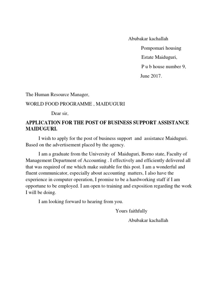 Application For The Post of Business Support Assistance Maiduguri | PDF ...