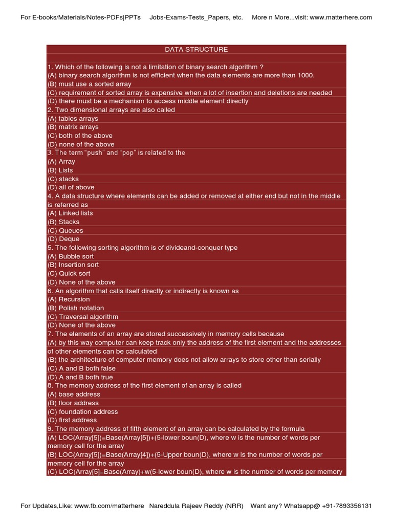 Data Structure Matterhere Com Nrr Pdf Array Data Structure C Programming Language