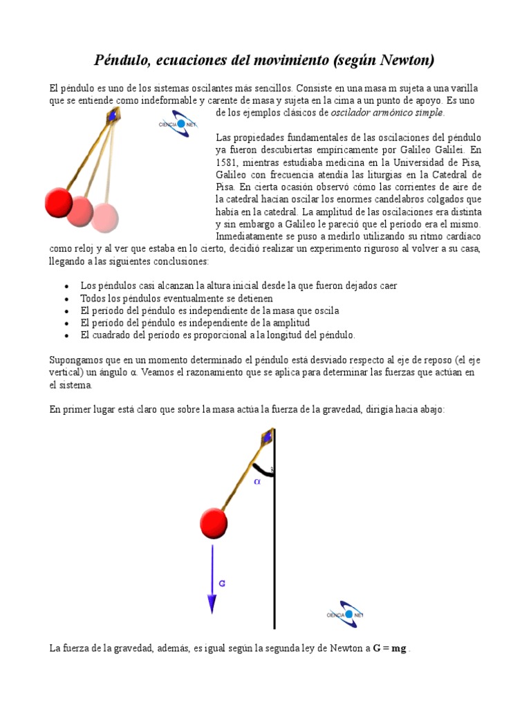 Péndulo, ecuaciones del movimiento (según Newton) | Péndulo | Mecanica ...