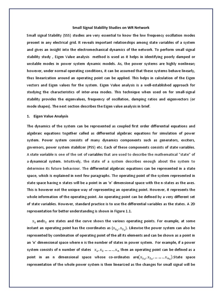 Small Signal Staibili Studies On Wetsern Region Network | PDF | Eigenvalues And Eigenvectors ...