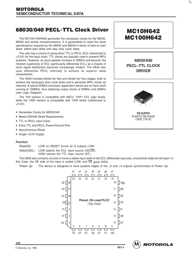 MC100H642 (Clock Driver) IC | PDF | Electronic Design | Digital Technology