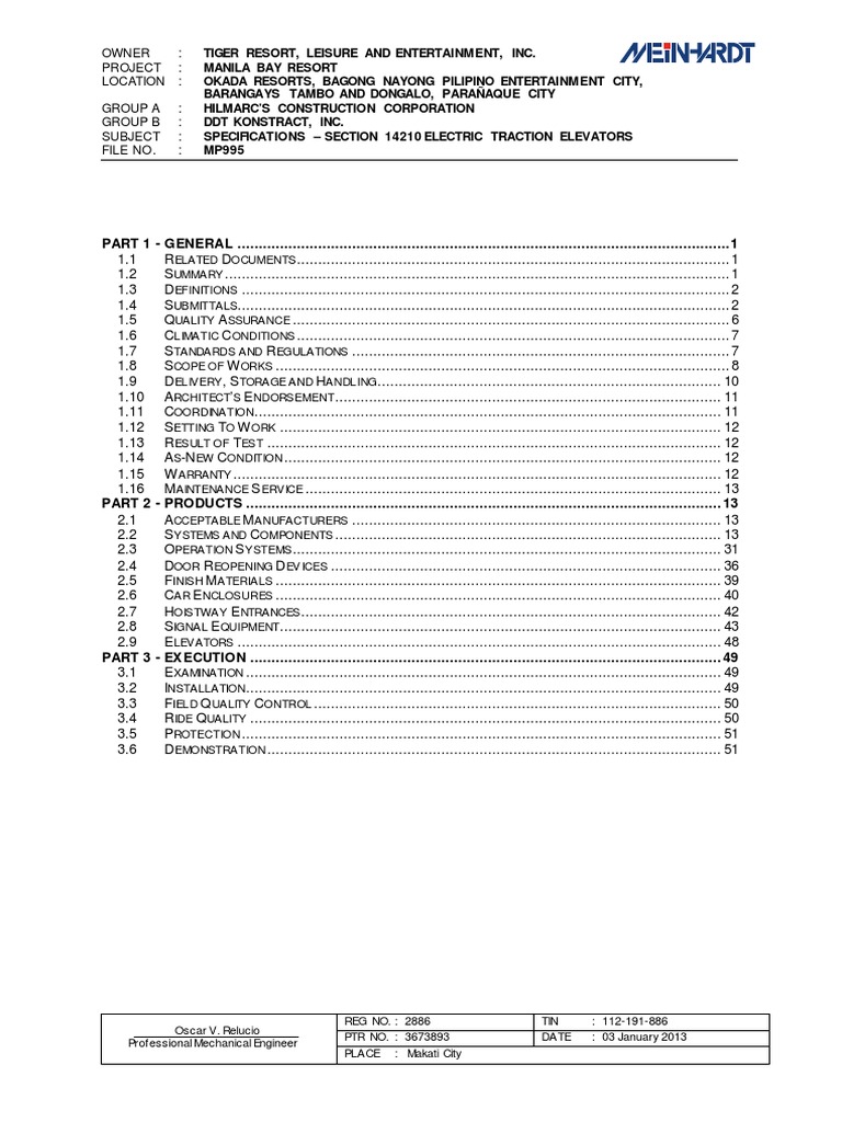 14210-Electric Traction Elevators | PDF | Elevator | Specification (Technical Standard)