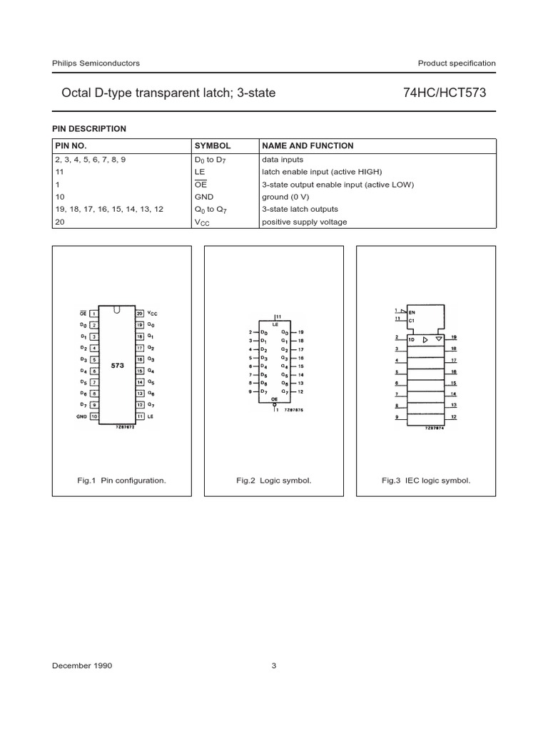 Octal D-Type Transparent Latch 3-State 74HC/HCT573: Pin Description | PDF