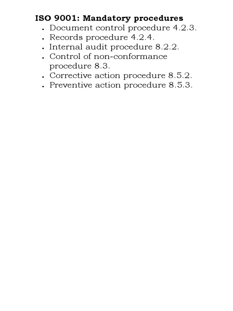 ISO 9001: Mandatory Procedures | PDF | Finance & Money Management