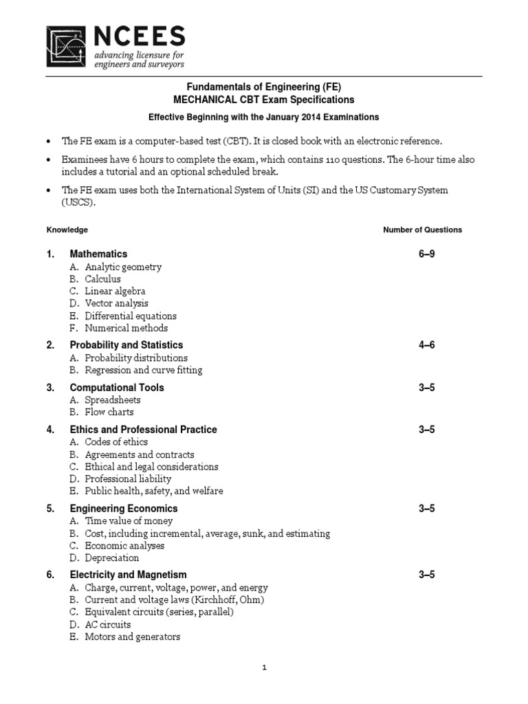 FE Mec CBT Specs PDF | PDF | Deformation (Engineering) | Fluid Mechanics