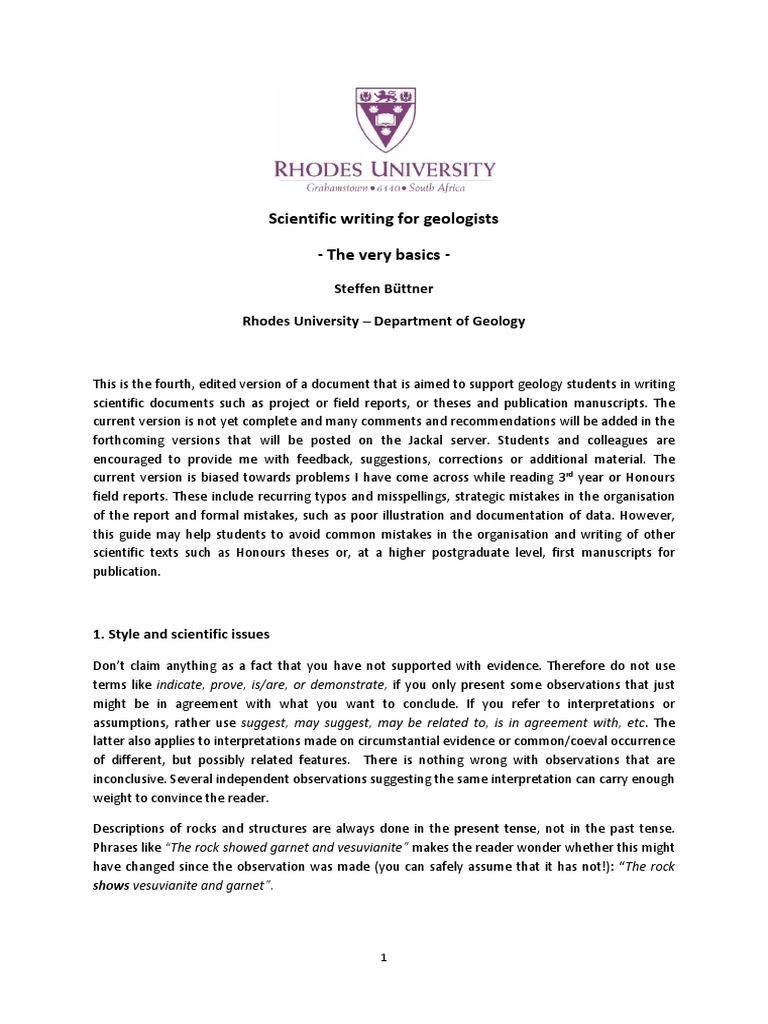 Scientific Writing For Geologists - The Very Basics - : Steffen Büttner ...