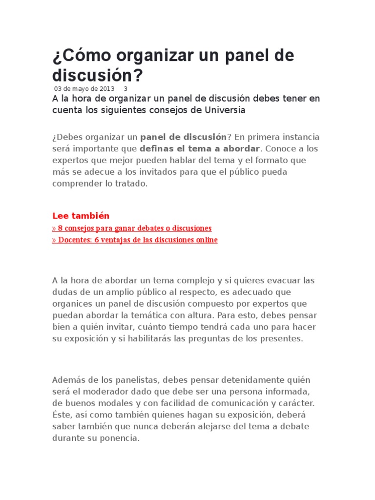 Cómo Organizar Un Panel de Discusión | Comunicación | Ciencia humana