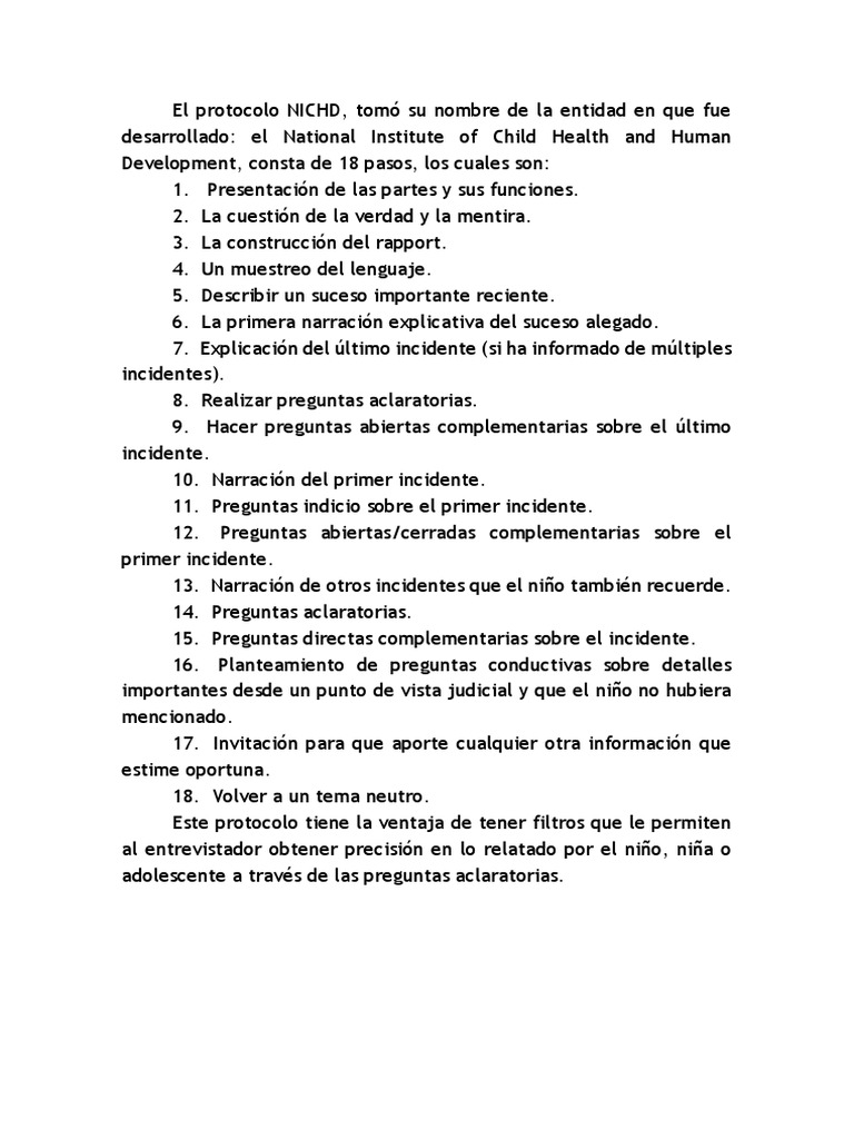Protocolo de Nichd (Fases)