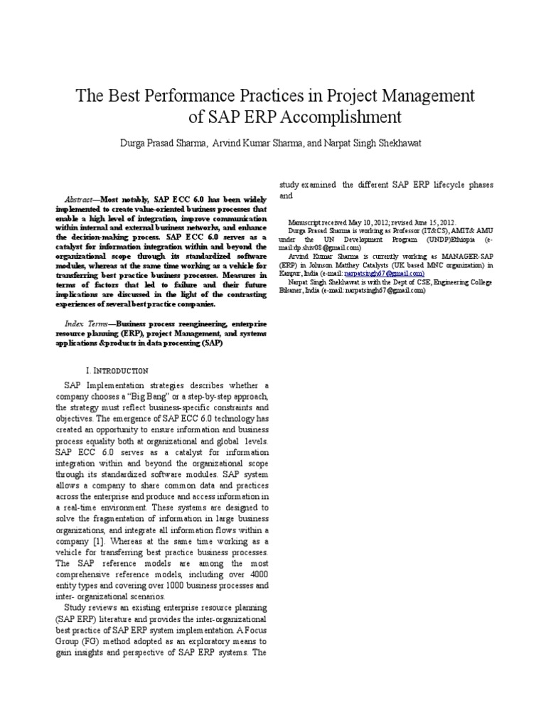 The Best Performance Practices in Project Management of SAP ERP ...