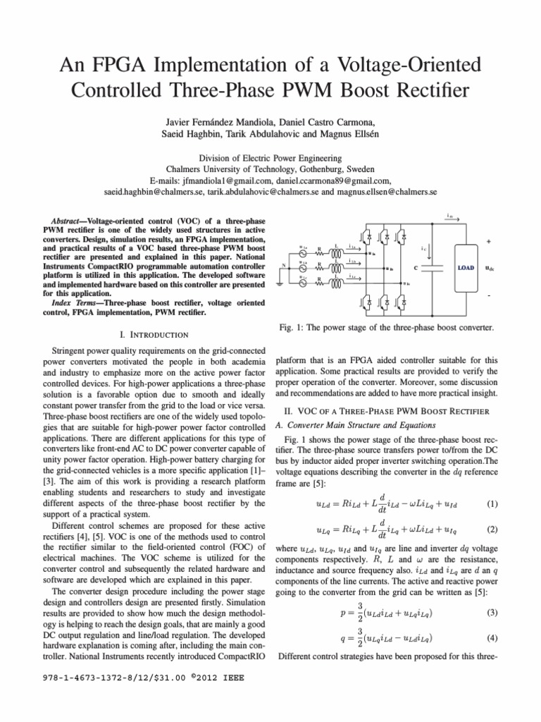 An FPGA Implementation of A Voltage-Oriented Controlled Three-Phase PWM Boost Rectifier | PDF ...