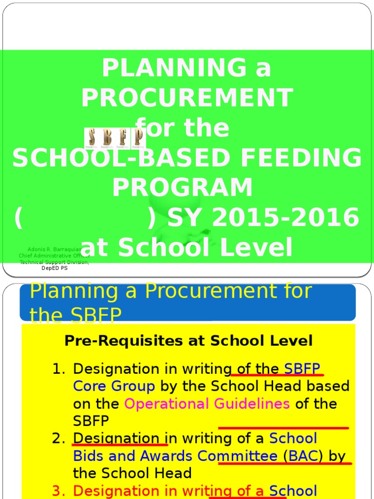 SBFP Procurement Planning Guide 2015-2016 | PDF | Procurement | Menu