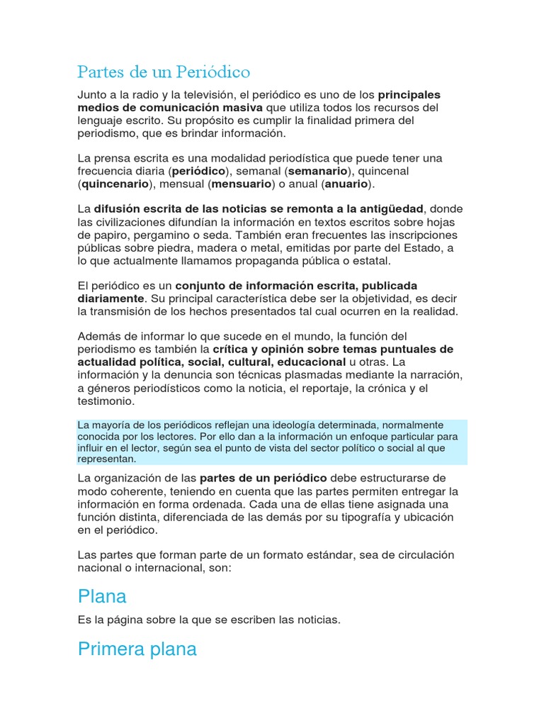 Partes de Un Periódico | PDF | Periódicos | Publicación