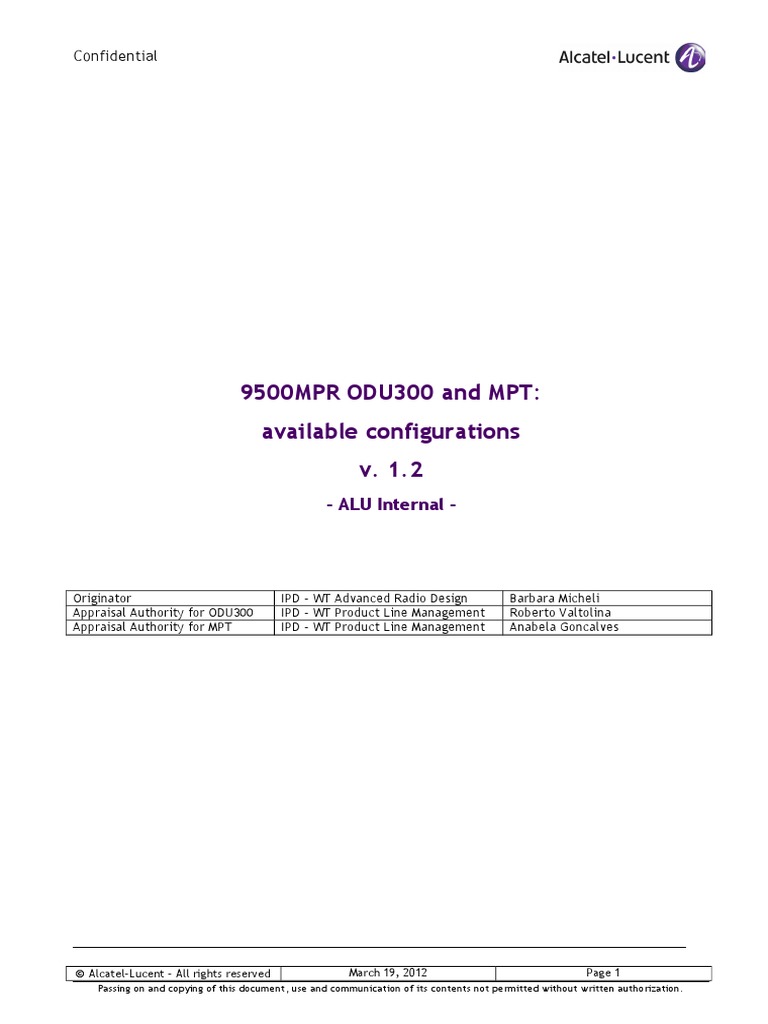 9500MPR ODU300 and MPT Configurations | PDF | Antenna (Radio) | Decibel