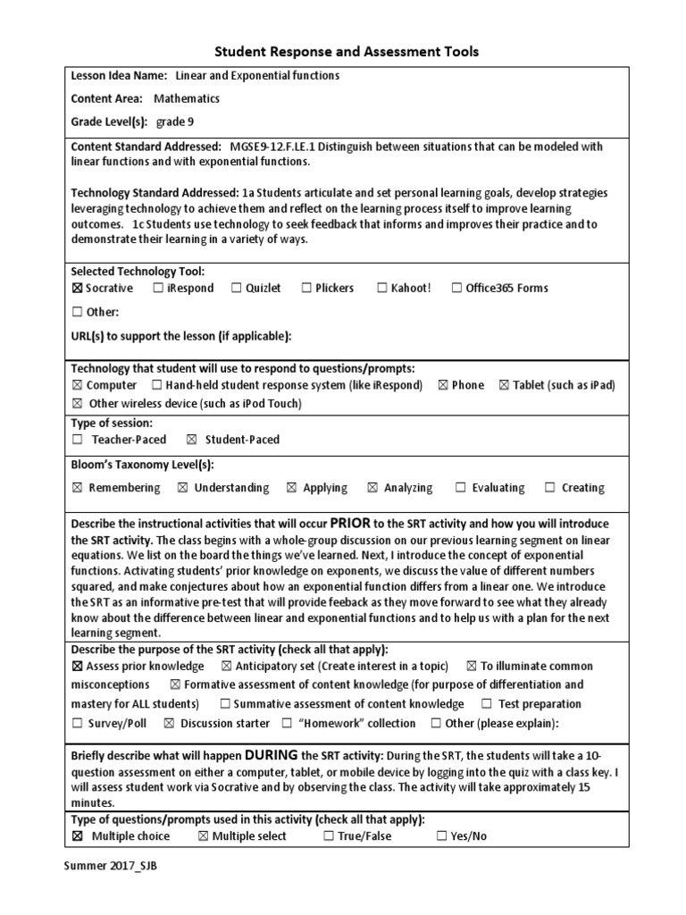 06 Student Response Tools Lesson Idea Template 2017 | PDF | Educational ...
