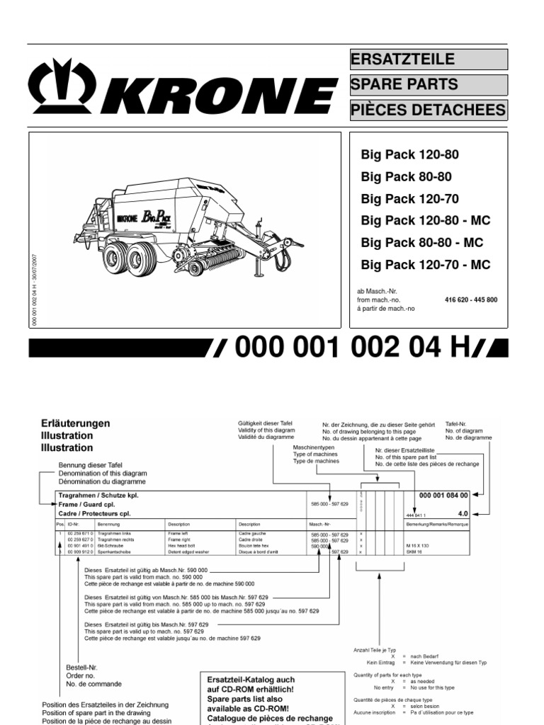 Krone Big Pack 120-80 Spare Parts Guide | PDF | Brake | Machines