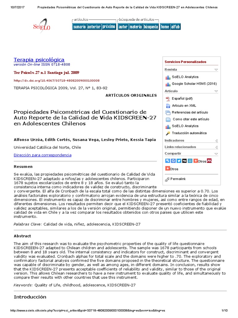 Propiedades Psicométricas Del Cuestionario de Auto Reporte de La ...