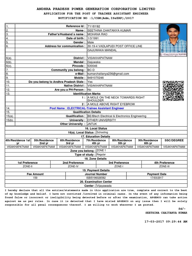 APGENCO Trainee Engineer Application | PDF | Government | Crime Thriller