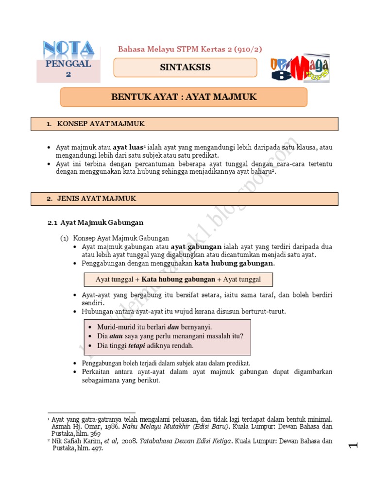 Penggal 2 - Sintaksis - Bentuk Ayat - Ayat Majmuk | PDF