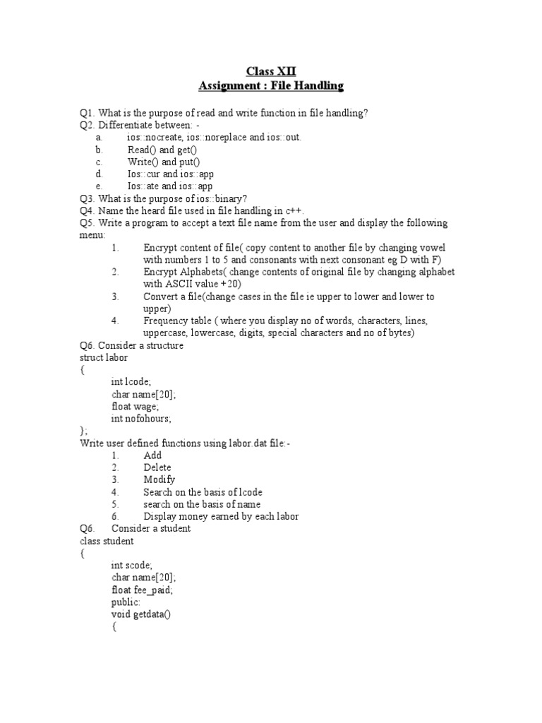 Class XII Assignment: File Handling | PDF | Letter Case | Computer File