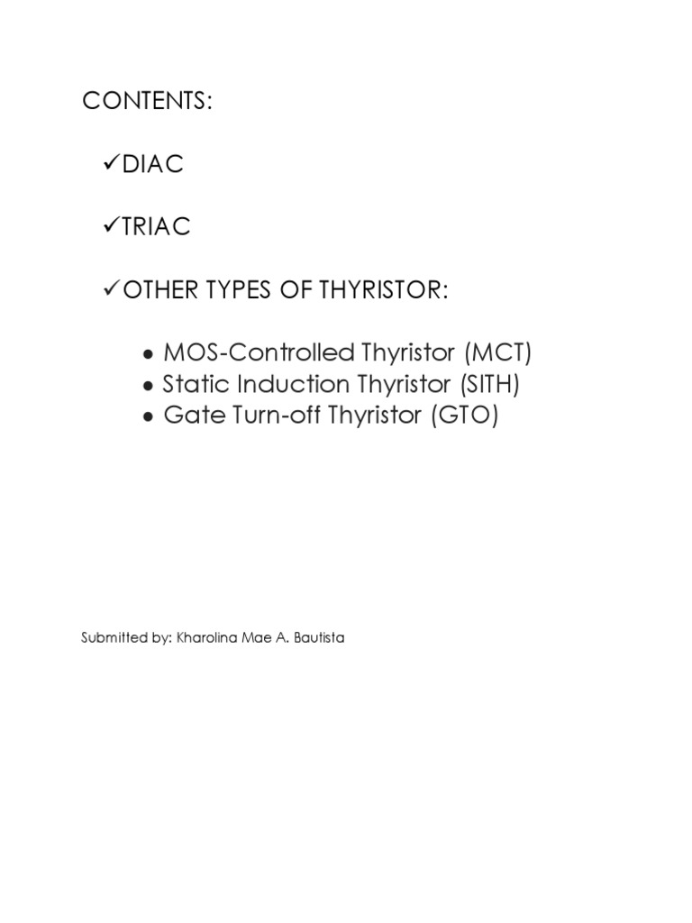 Contents: Diac Triac Other Types of Thyristor | PDF | Field Effect ...