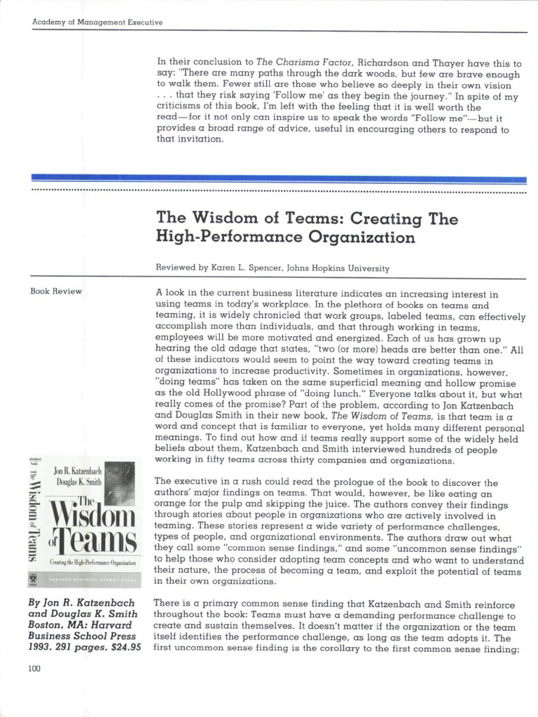 The Wisdom of Teams: Creating The High-Performance Organization | PDF ...