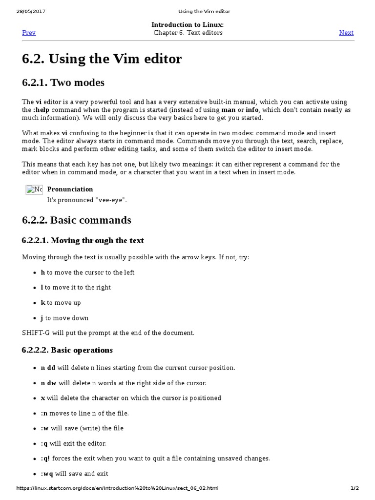 62 Using The Vim Editor 621 Two Modes Pdf Cursor User Interface Areas Of Computer